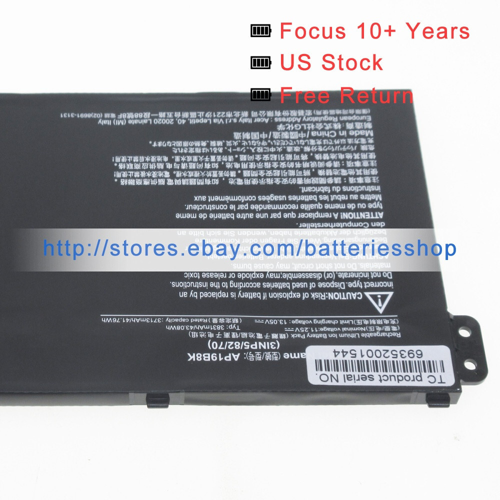 AP19B8K Acer Battery 11.25V 3831 Mah 43.08 Wh "GRADE A" for sale online ...