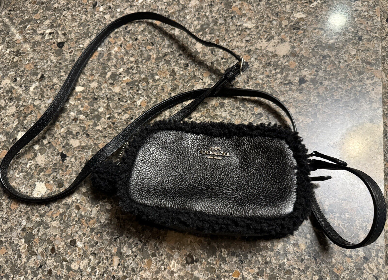 COACH SHEARLING BLACK PEBBLE-LEATHER CROSSBODY BAG - POM POM | eBay