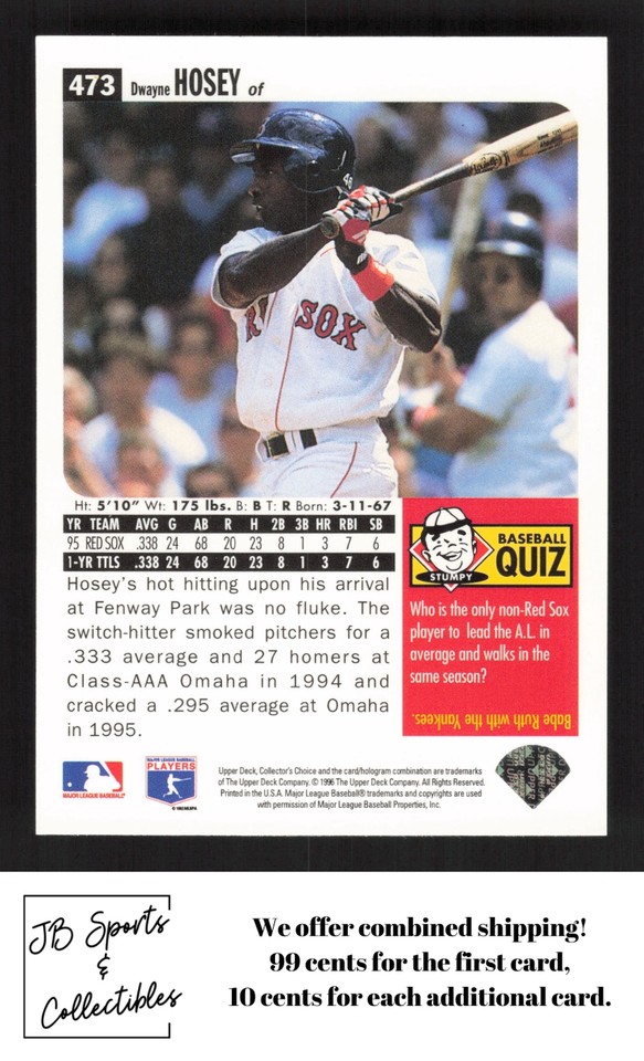 1996 Collector's Choice Dwayne Hosey #473 Boston Red Sox | eBay