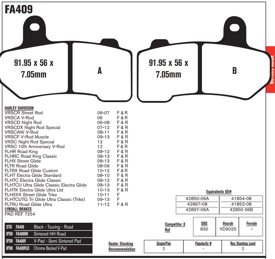 EBC FA409HH Brake Pads 1 Set Road Glide Street Glide Ultra V-Rod Front ...