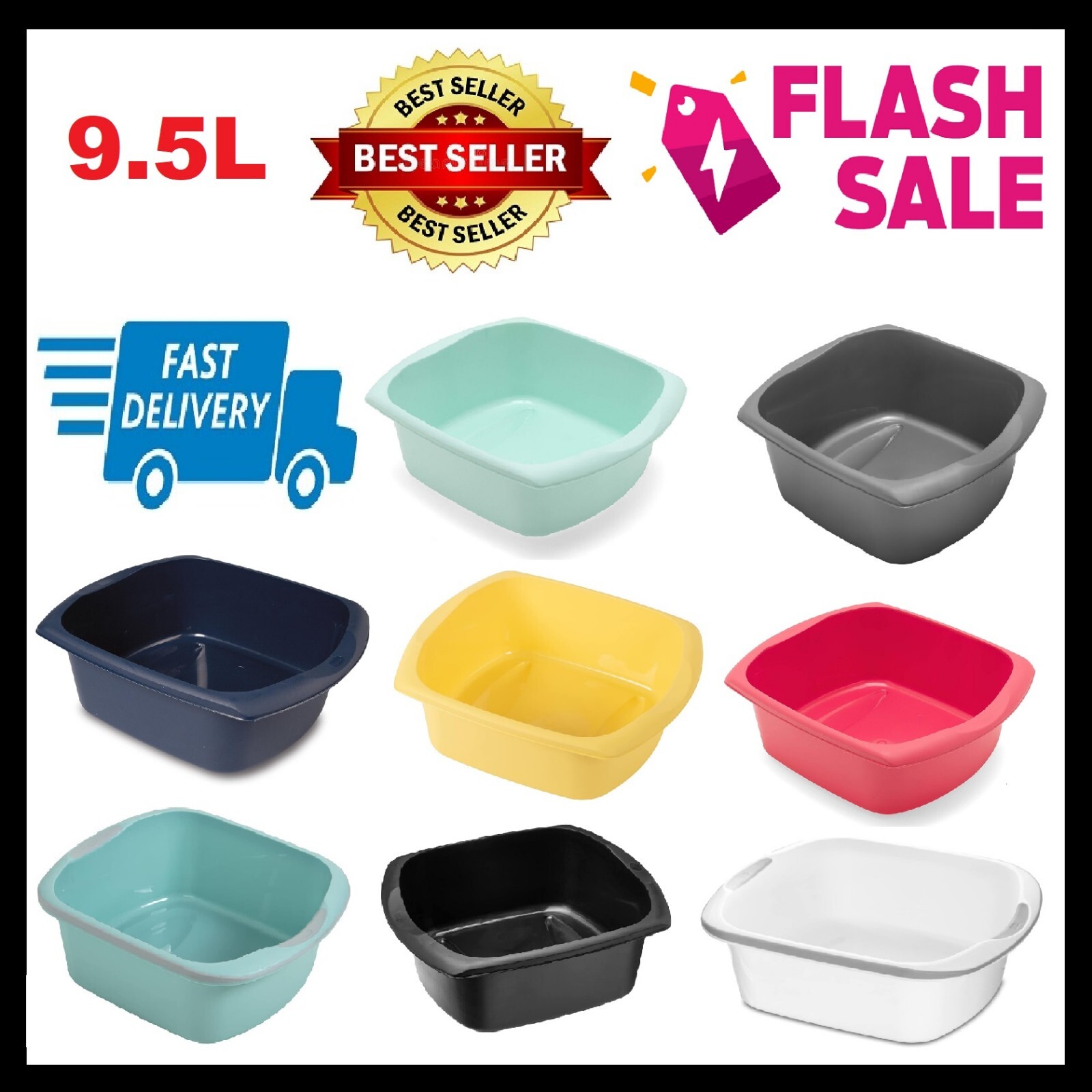 Addis 9.5L Plastic Washing Up Bowl Large Rectangular Kitchen Basin Sink ...