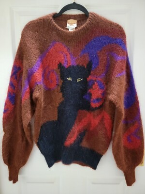 Krizia Magiia Garfinckels Felix Black Cat Vintage Made In Italy Mohair ...