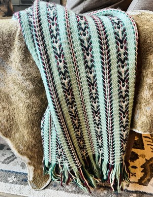 Retro Handmade Crochet Lap Throw Blanket Afghan Aztec Mint Green Red ...