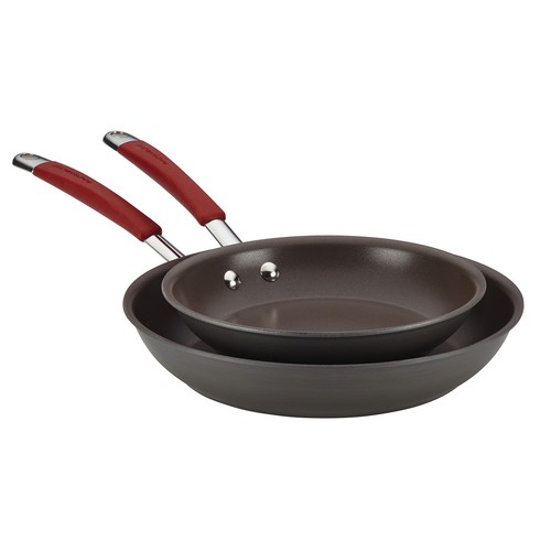 Rachael Ray Cucina Hard Anodized Twin Pack Skillets Fry Pan Set, Red ...