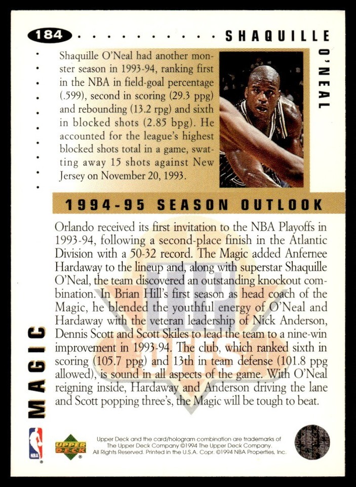 1994-95 Upper Deck Collector's Choice Tip Offs Shaquille O'Neal #184 | eBay