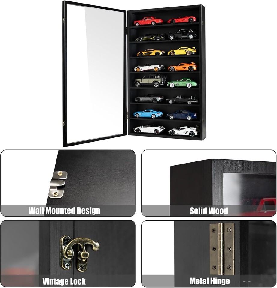 Model Car Display Case 1/24 Wall Mounted Diecast Cabinet Wooden ...