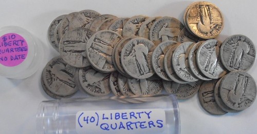 One Roll (40 Coins) Standing Liberty Quarters, $10 Face value (no dates ...