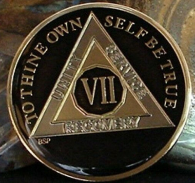 Black Alcoholics Anonymous AA 7 Year Gold Silver Medallion Token Coin ...