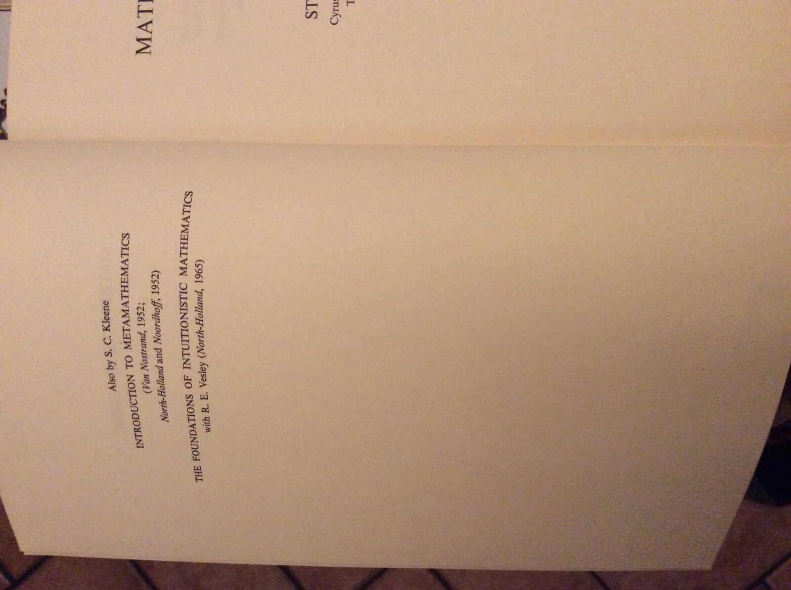 Mathematical logic Stephen Cole Kleene 1966 | eBay