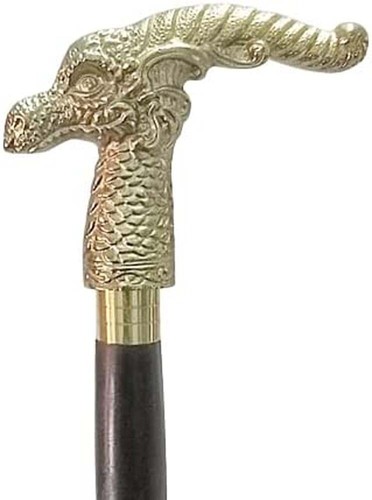 Golden Dragon Head Handle 3 Fold Black Wooden Walking Stick Cane ...