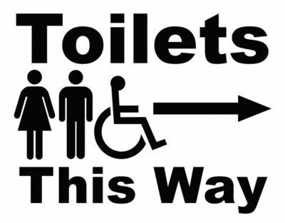 ALL WC Toilets This Way Right Arrow Self Sign Adhesive Sticker Notice ...
