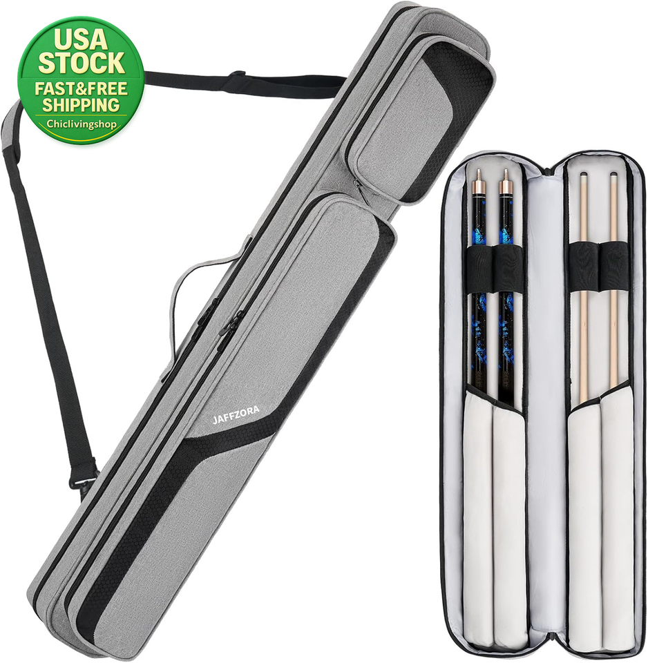 Pool Cue Case 2X2 Billiard Stick Bag Grey Black with Shoulder Straps ...
