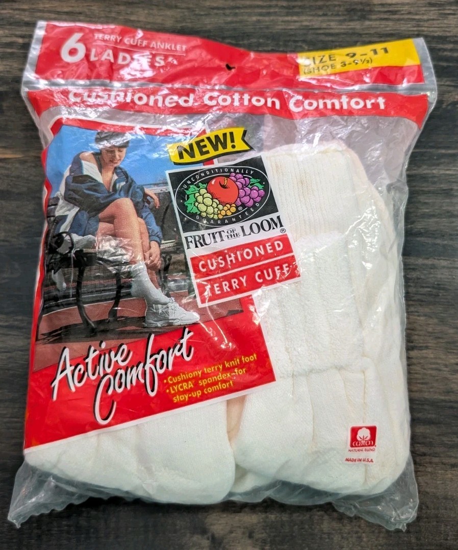 Vintage 1996 Ladies' Fruit Of The Loom Terry Cuff Anklet Socks Size 9 ...