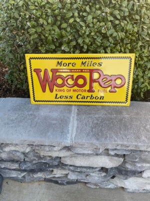 Vintage Heavy Embossed Woco Pep Fuel Sign Made in USA - Vivid Colors ...
