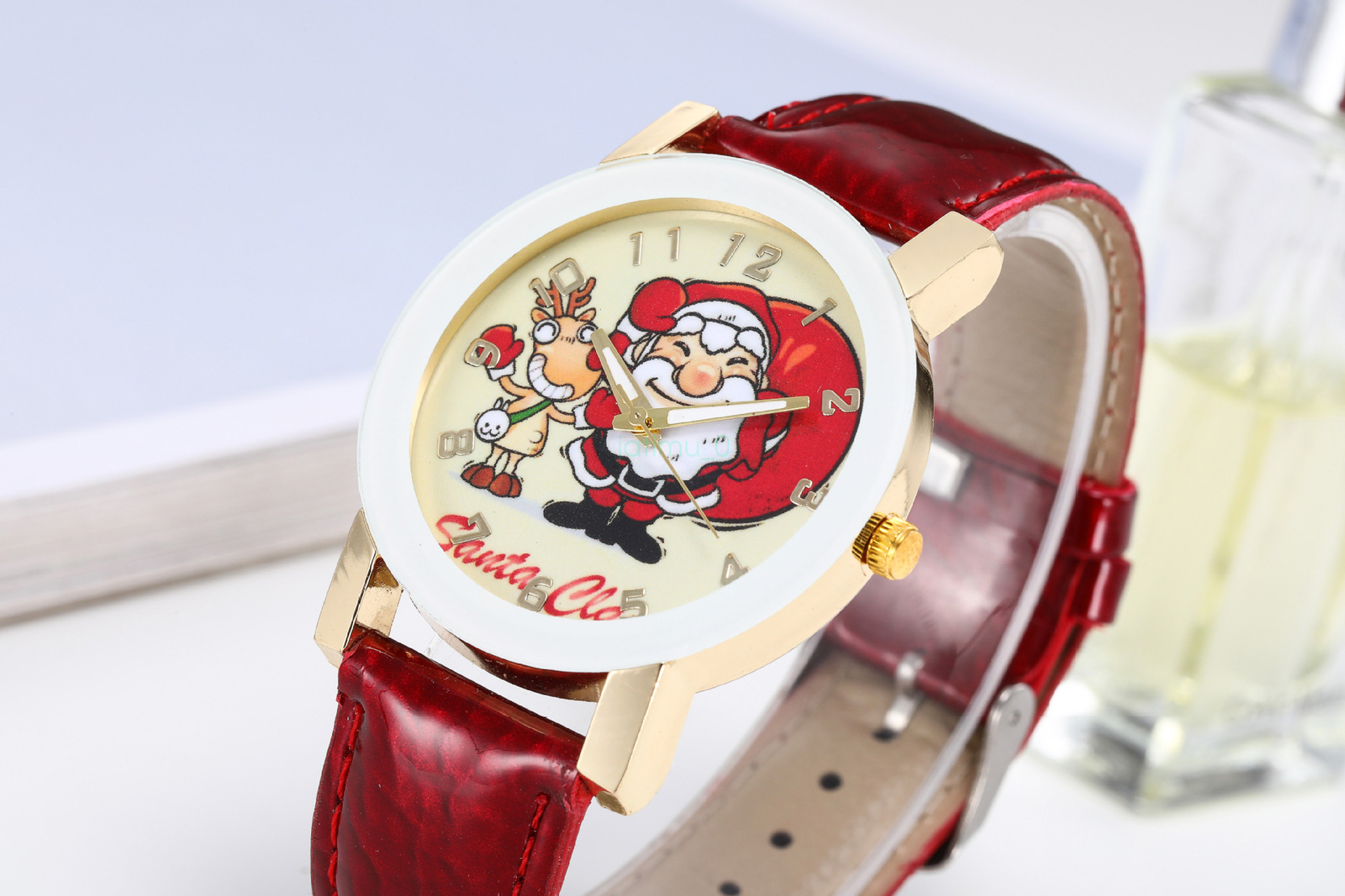 1PC Cute Cartoon Christmas Santa Claus Women's Leather Watch Christmas ...