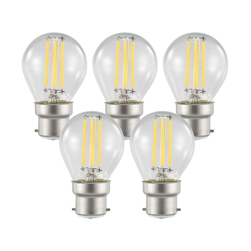 5 x LED Filament Fancy Round B22 4W 3000k Warm White 450 Lm Glass Bulb ...