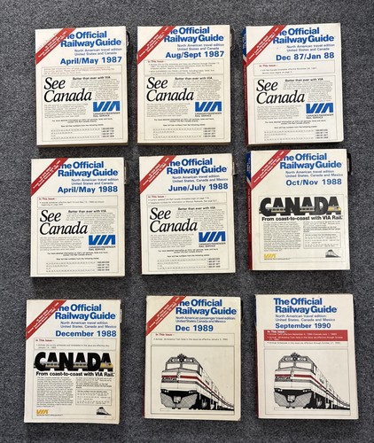 (LOT OF 9) 1987-1990 Official Railway Guide US / Canada Amtrak Time ...