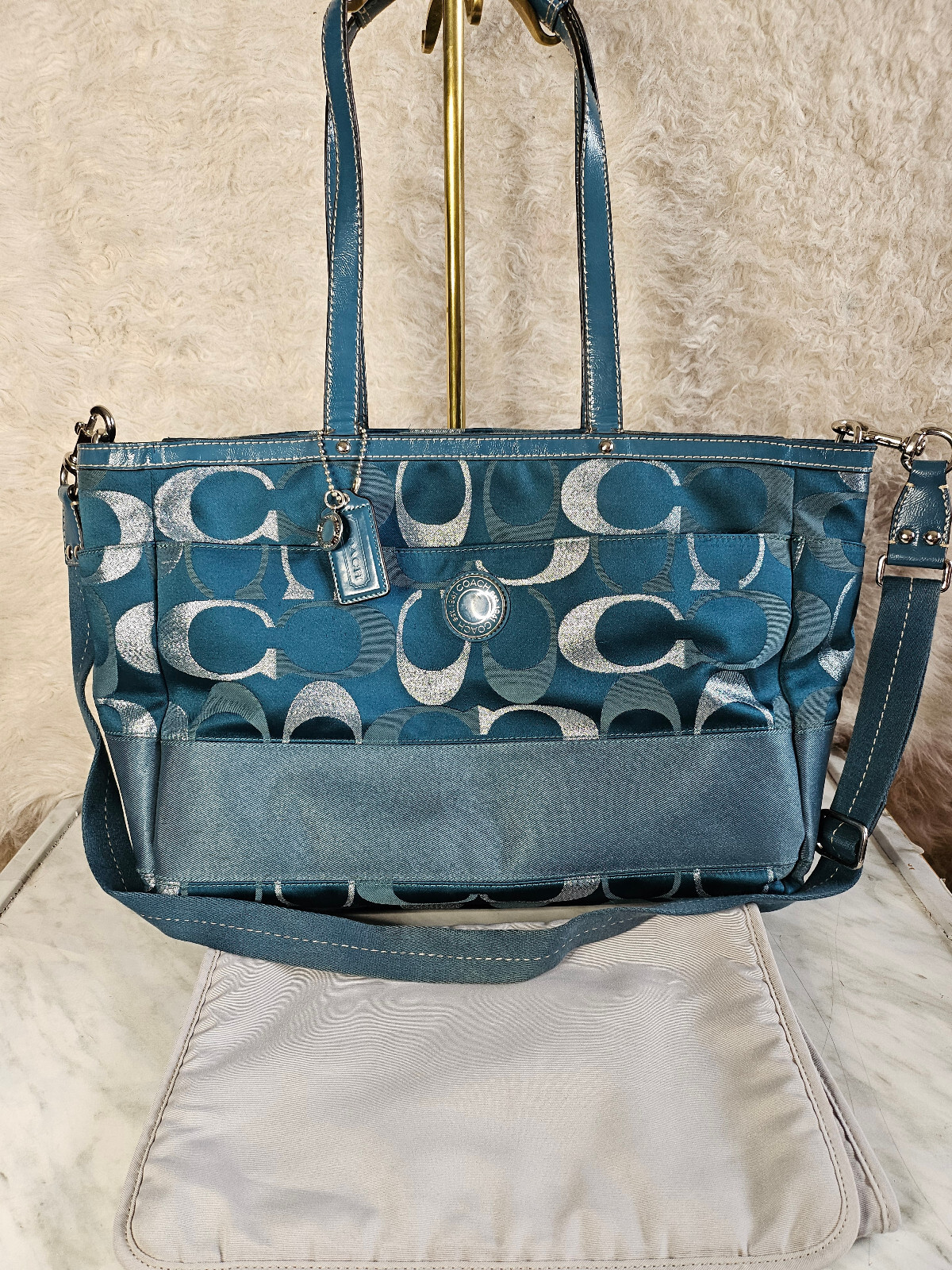 Coach F20425 Blue Signature Canvas Diaper Bag - Gem