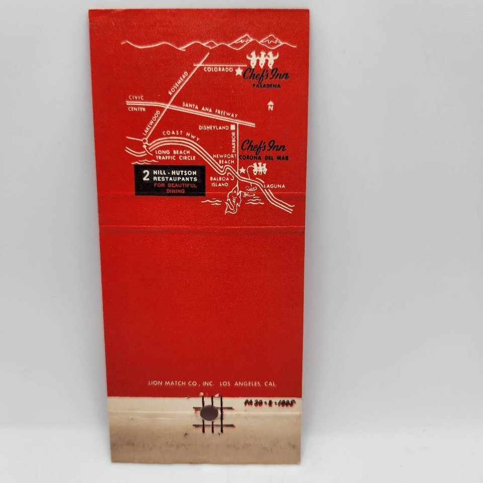 Vintage Matchbook Chef's Inn Hill Hutson Restaurant Pasadena Corona Del ...
