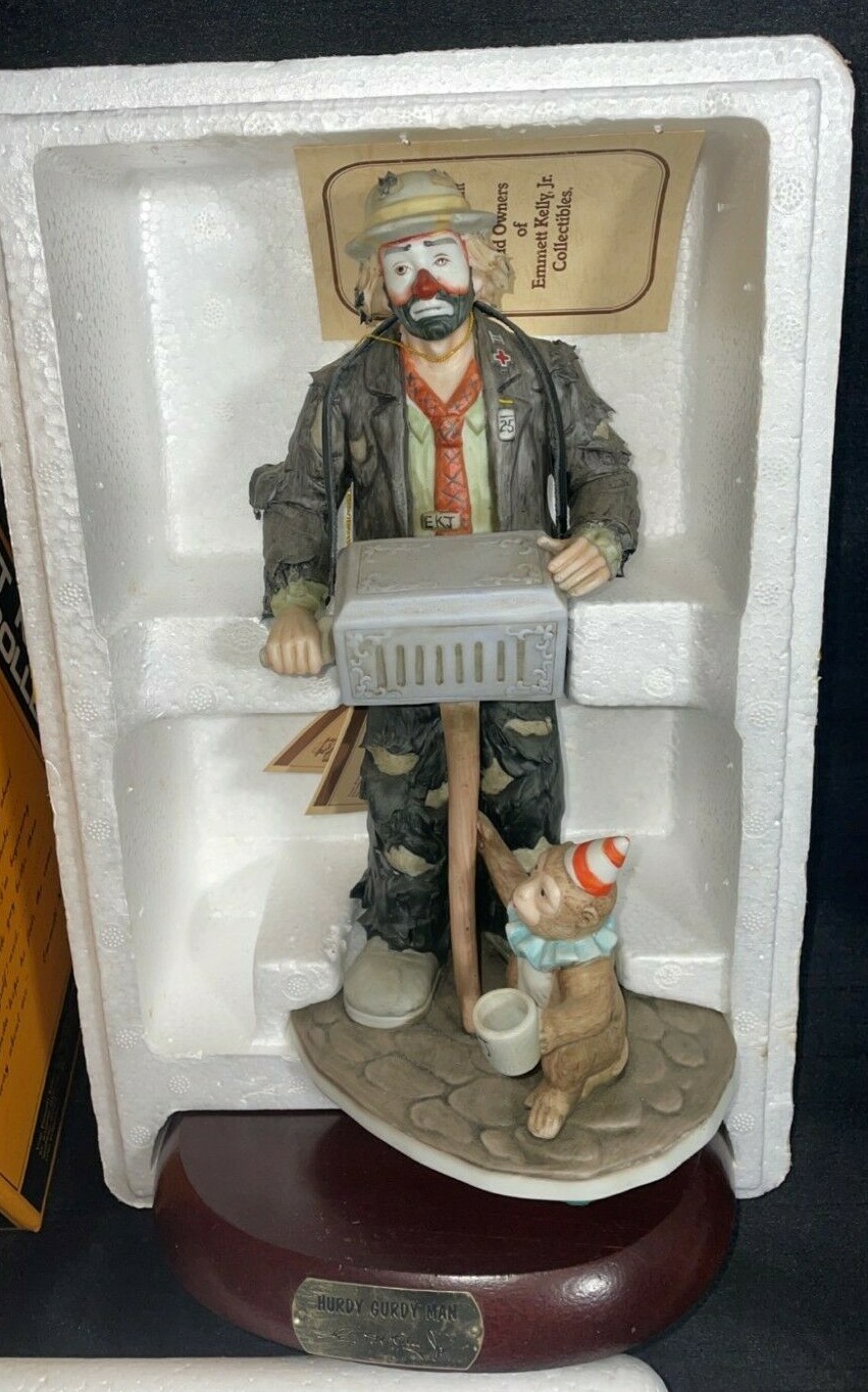 Emmett Kelly Jr Signature by Flambro Hurdy Gurdy Man Clown Figure 9855 ...
