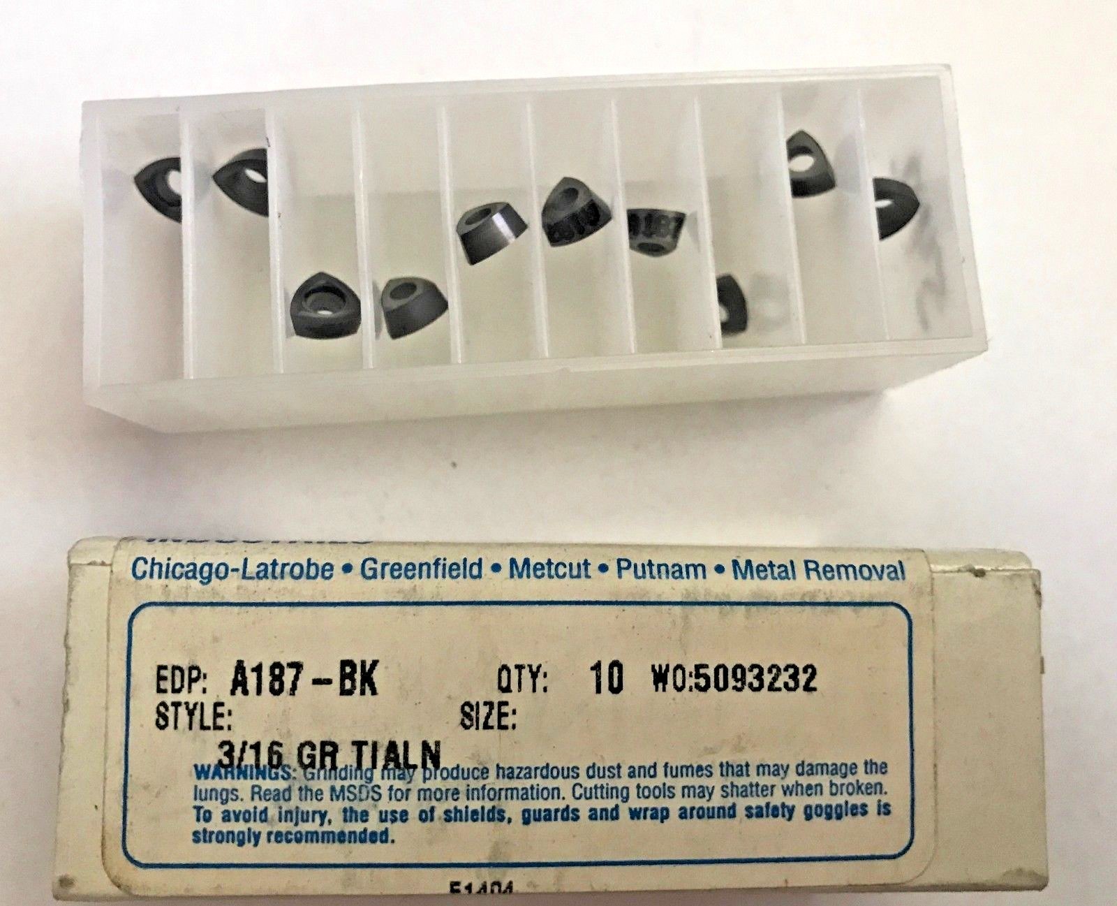 Metcut Greenfield Ind. Carbide Inserts - A187-BK 3/16 GR TIALN - Qty ...