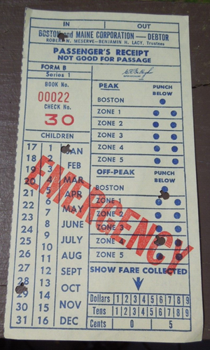 Boston and Maine Corp Railroad Co. RR Emergency Ticket Stub 1930's | eBay
