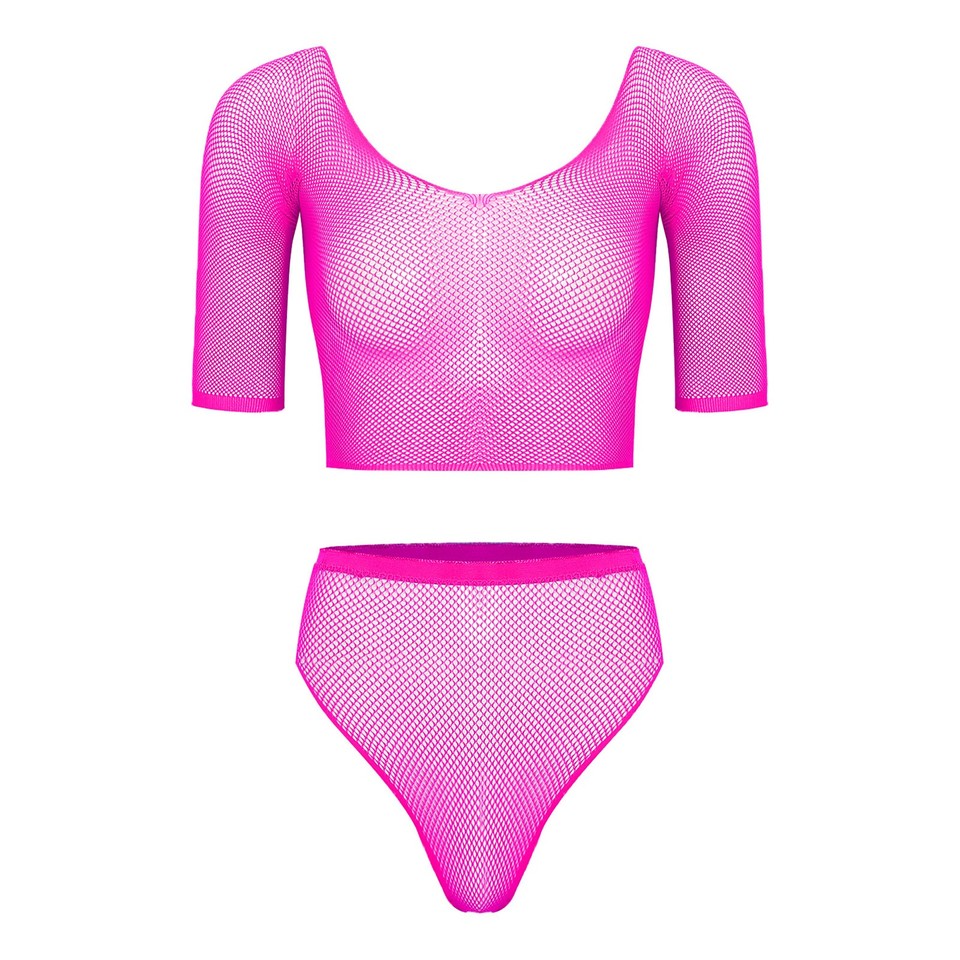 Women Mesh See-through T-Shirt Bust Push Up Bra Crop Tops Long Sleeve ...