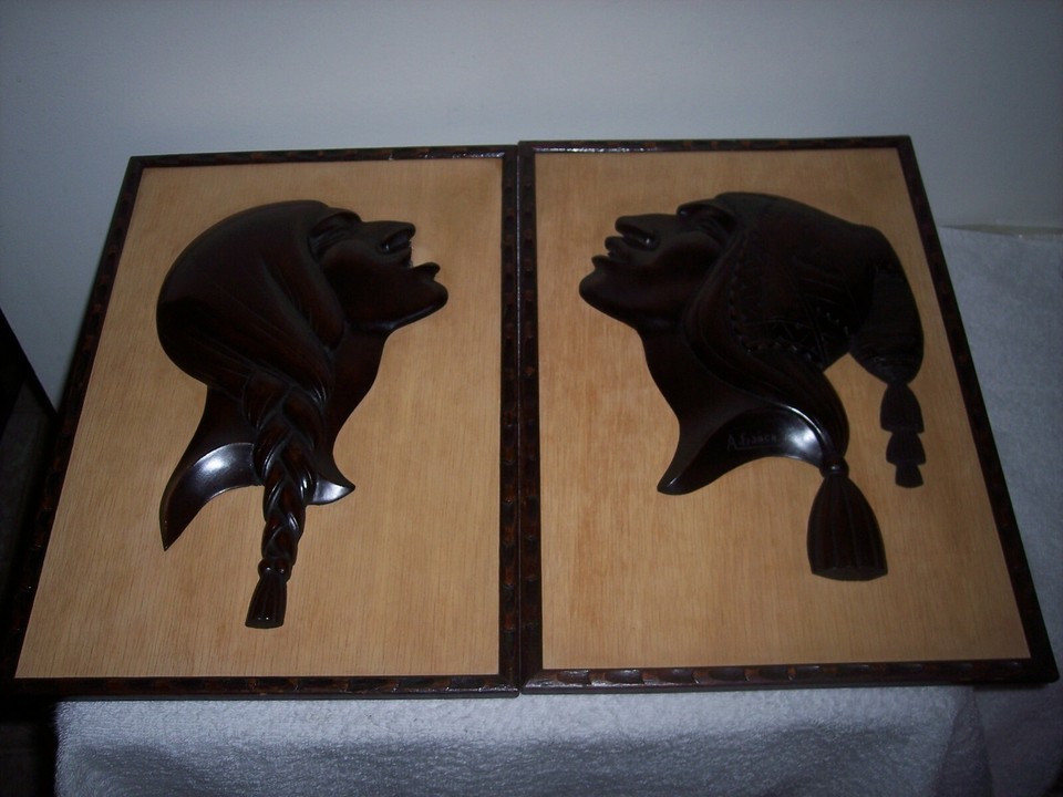 A. FRANCO Bolivian Carved Rosewood Native Man & Woman Portraits ...