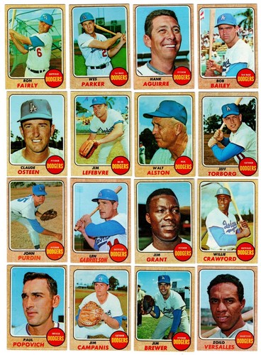 1968 Topps LOS ANGELES DODGERS 27 card team set +bonus DON DRYSDALE vg ...