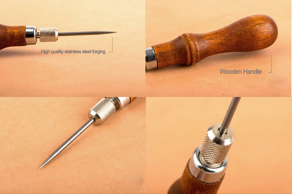 4in1 Awl(4 type) Wooden Handle Leather craft Stitching Tapered Sewing ...