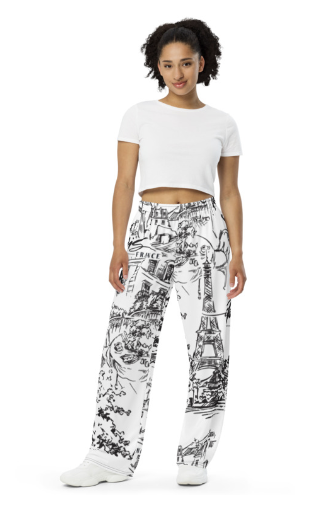 Black Toile Paris Eiffel Tower Pants Sweatpants Hemmed Floral S- 5XL ...