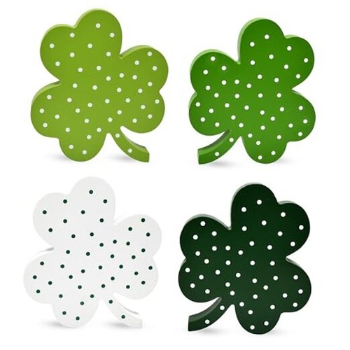 St. Patrick’s Day Wooden Shamrock Block Signs Decor Set of 4 Green ...