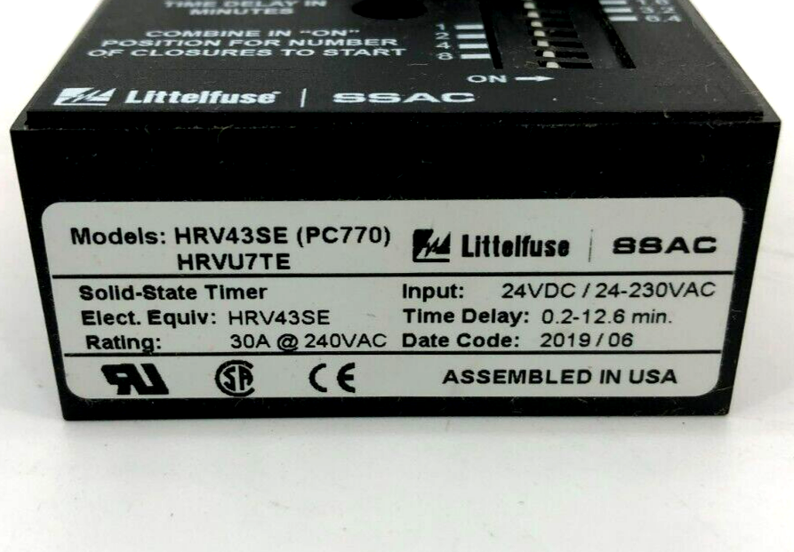 New Littelfuse HRV43SE Solid State Timer 30A@240VAC, 0.2-12.6min Range ...
