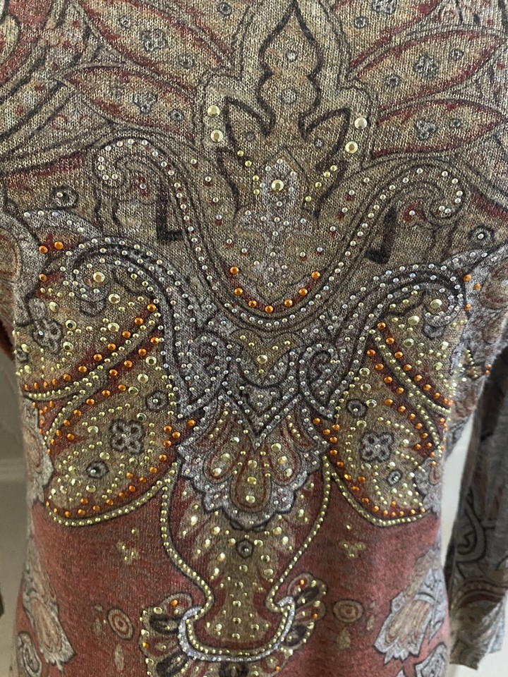 Rare Studio Gem Q Top Lightweight Sweater Artsy Tunic Sparkles Coral ...