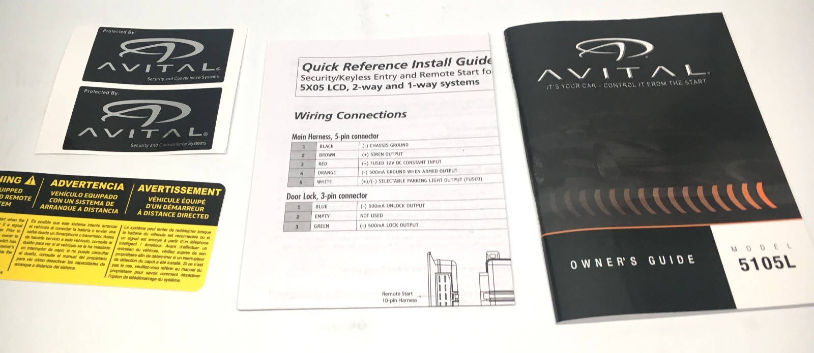 Avital 5105L Alarm & Remote Starter Plus DB3 Bypass Module Package 1500 ...