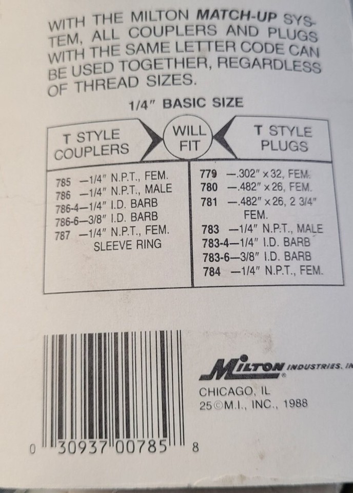 Milton (S-785) 1/4" FNPT Female T-Style Air Compressor Quick Connect ...