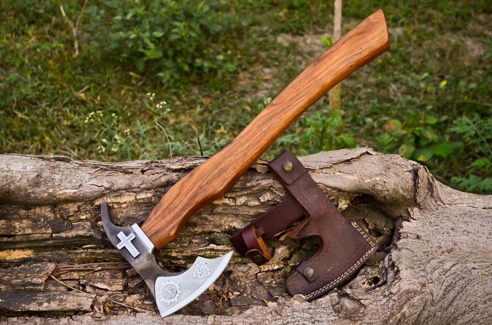 CUSTOM HIGH CARBON Steel Blade Collectible Axes & Hatchets Wood Handle ...