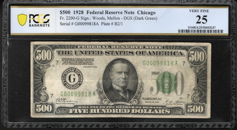 1928 $500 FIVE HUNDRED DOLLAR BILL NEW YORK FRN PCGS 25 Fr 2200-G 99818 ...