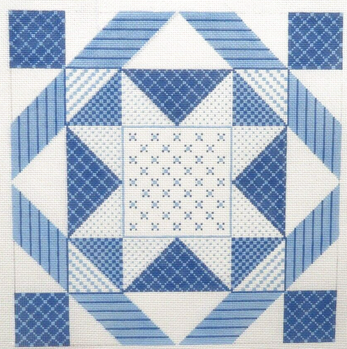 Susan Roberts Denim Patchwork Star Quilt Handpainted Needlepoint Canvas ...