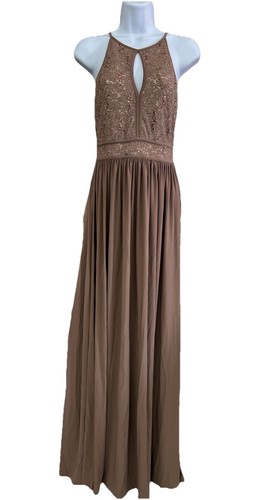 Morgan & Co size 4 keyhole lace sequins tie back halter maxi dress ...