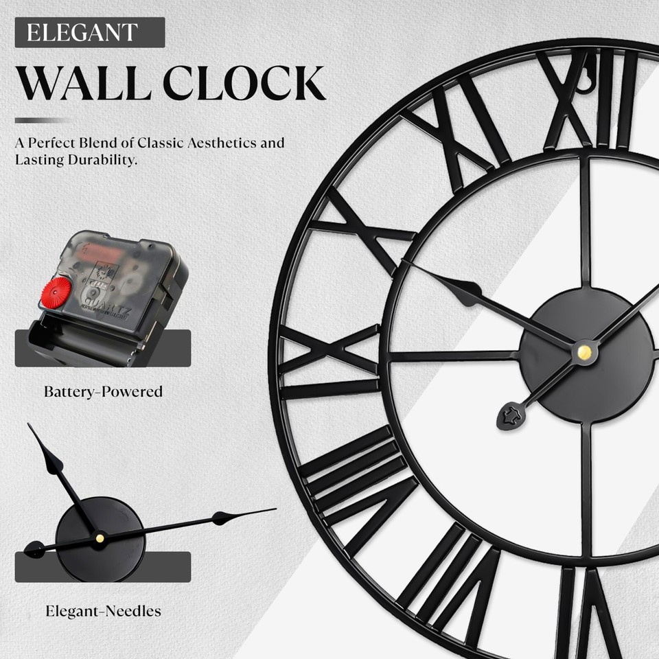 Extra Large Roman Numerals Skeleton Wall Clock Big Giant Open Face ...