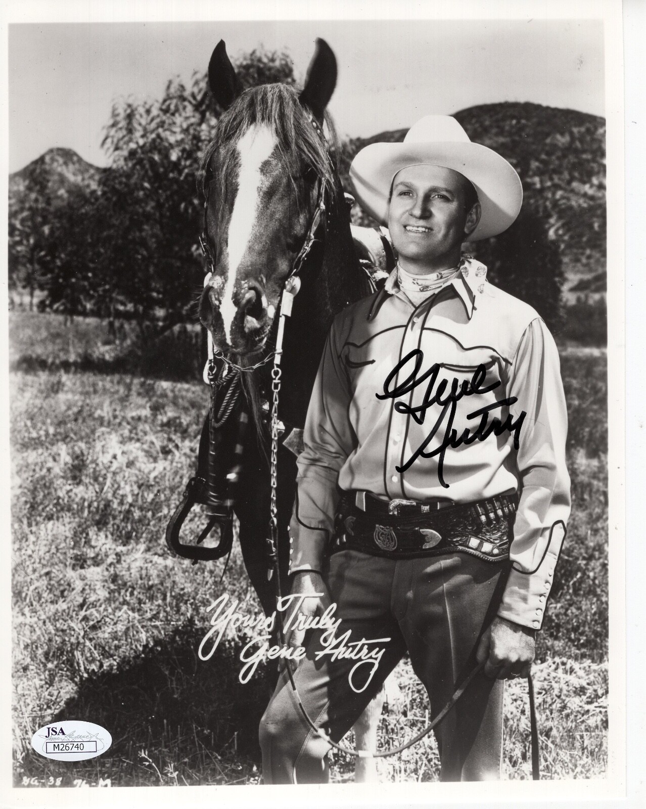 GENE AUTRY AUTOGRAPHED 8x10 VINTAGE PHOTO AMAZING POSE+HIS HORSE JSA | eBay