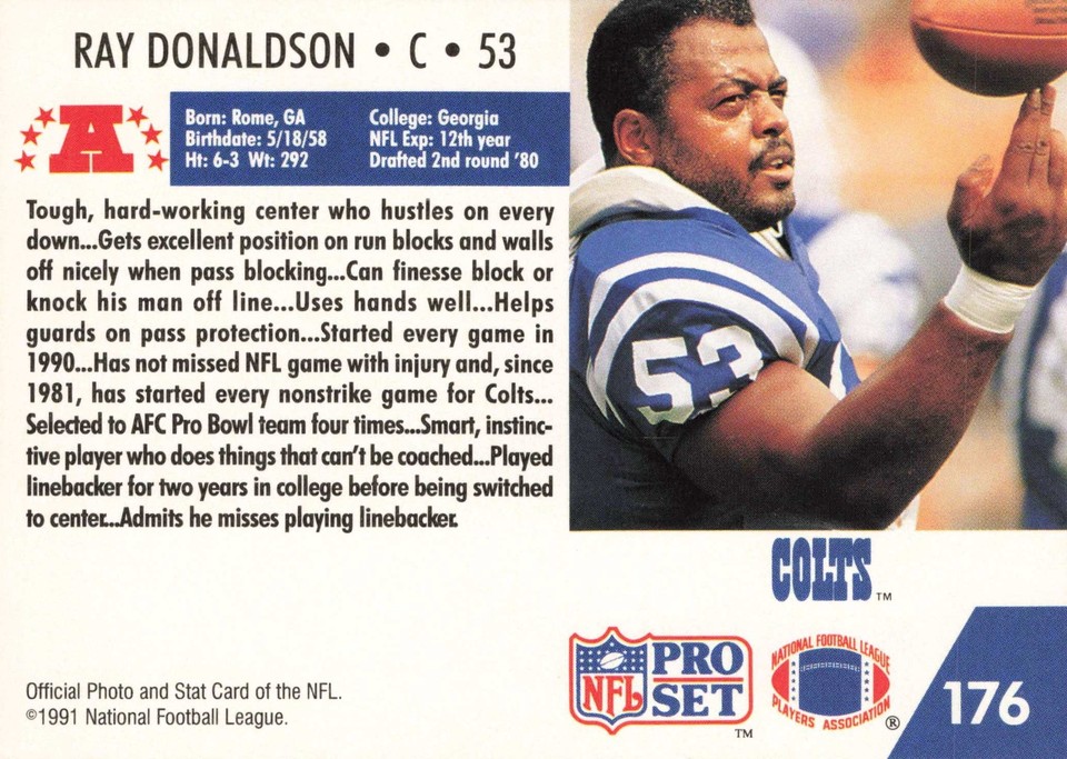 Ray Donaldson #176 1991 Pro Set Indianapolis Colts | eBay