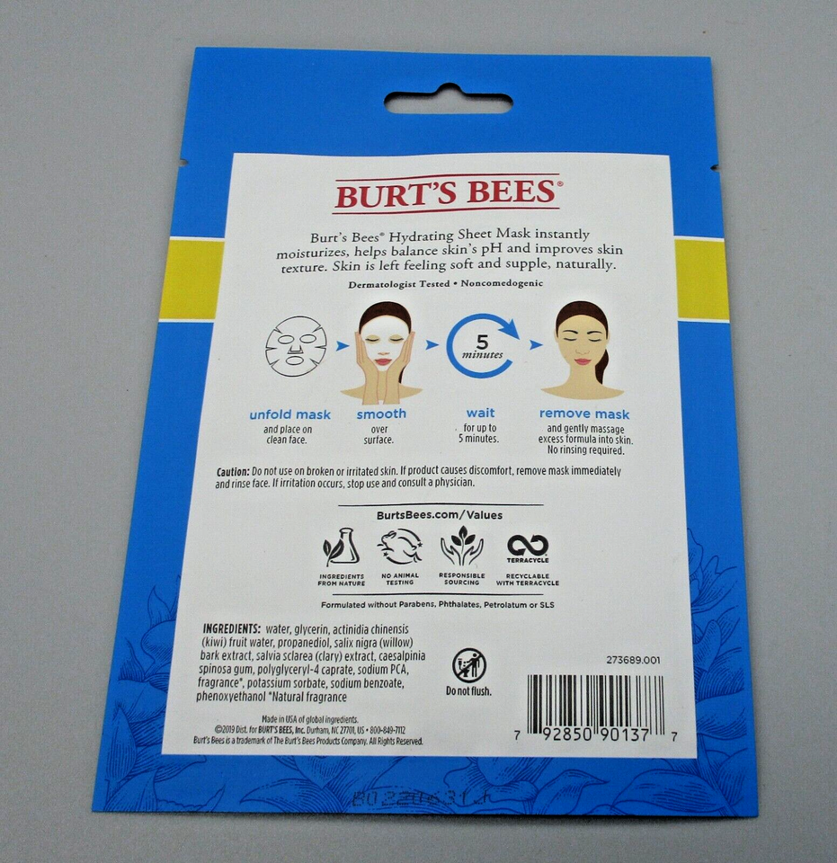 BURT'S BEES~Single Use Hydrating Sheet Mask With Clary Sage | eBay