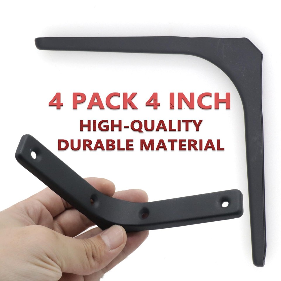 4pcs 4 Inch L Brackets Heavy Duty Wall Mount Black L Corner Brackets ...