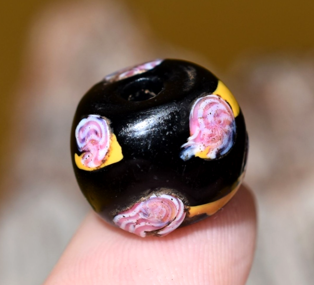 Antique Venetian Black Lampwork Italian Eye Bead W/ Yellow Stripes ...