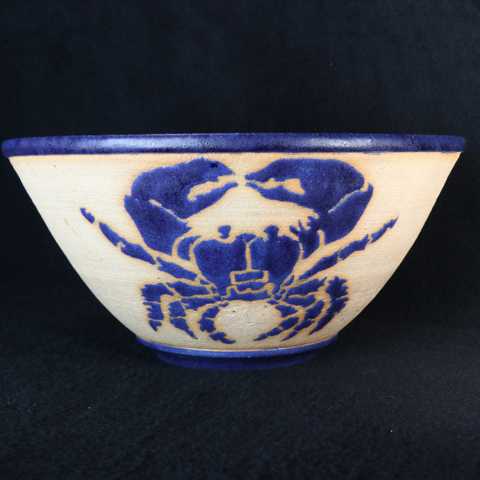 Pottery Stoneware Crab Bowl Signed Patery Salad Ocean Sea Blue Brown ...