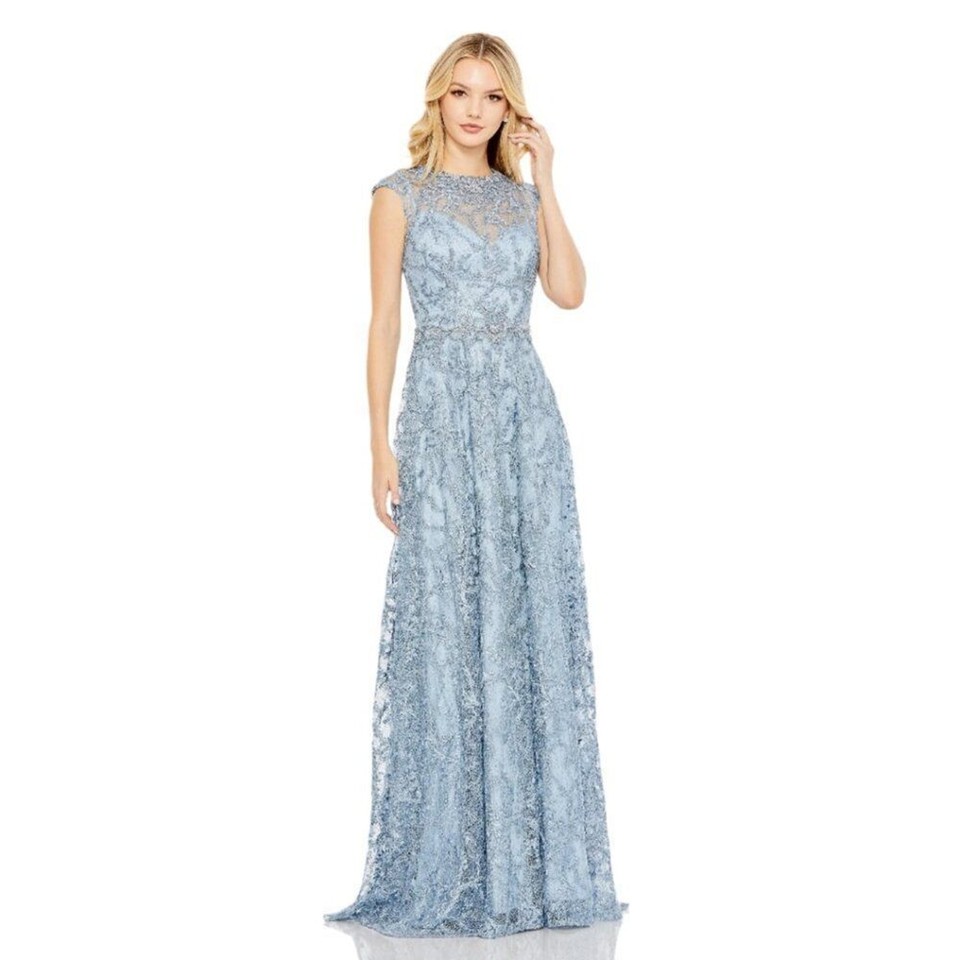Mac Duggal 79430 Size 10 Blue Embroidered Cap Sleeve A Line Gown Long ...