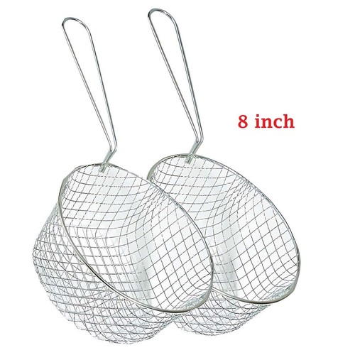 2x Chip Pan Frying Wire Mesh Basket Round Pan Large Chips Fry Strainer ...
