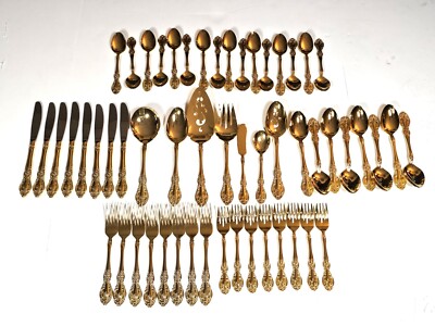 SPRINGTIME 24 KT GOLD STAINLESS FLATWARE JAPAN 6 PIECE 8 PLACE SETTING ...